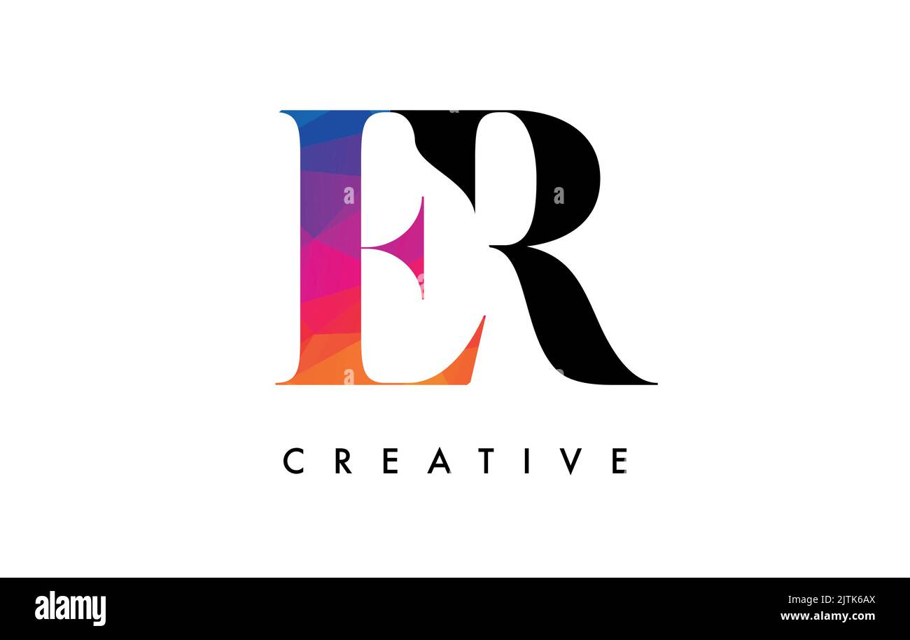 ER Letter Design with Creative Cut and Colorful Rainbow Texture. RE ...