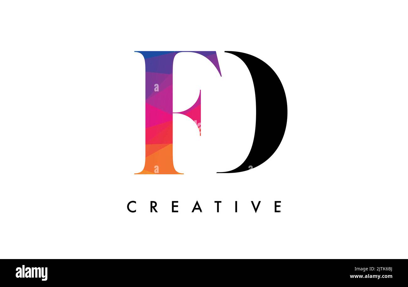 FD Letter Design with Creative Cut and Colorful Rainbow Texture. DF ...