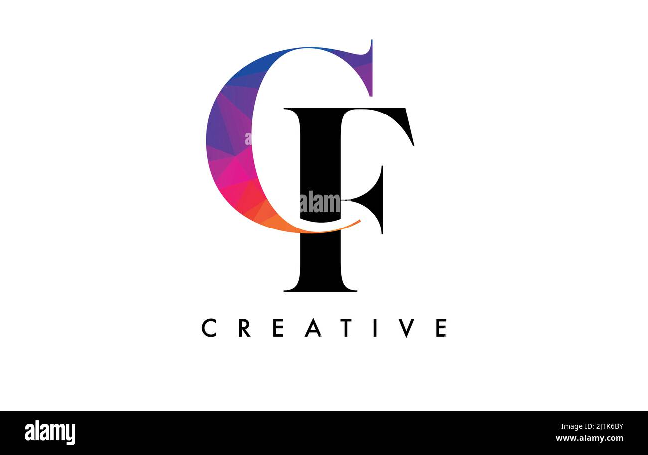 CF Letter Design with Creative Cut and Colorful Rainbow Texture. FC ...