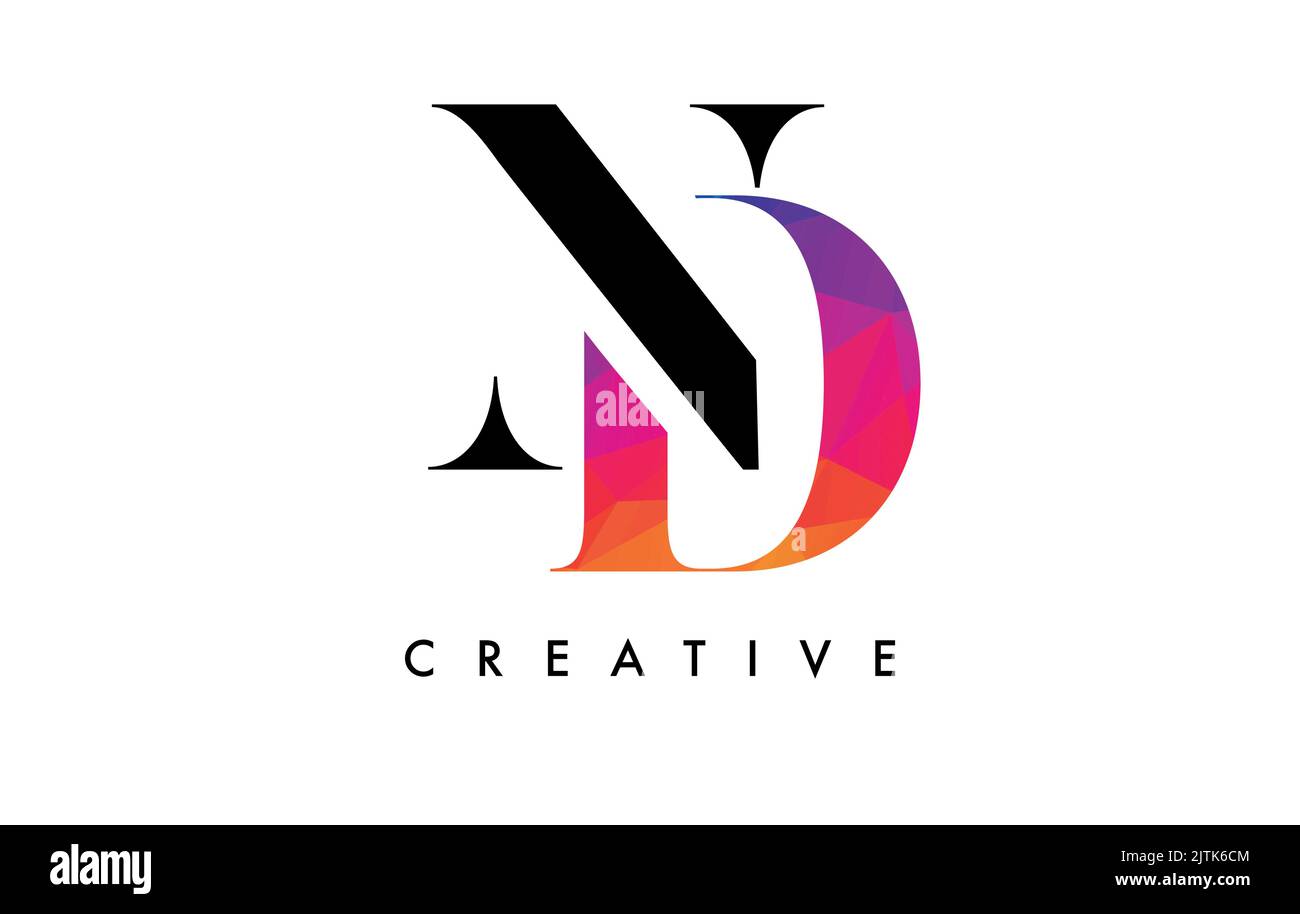 ND Letter Design with Creative Cut and Colorful Rainbow Texture. DN ...