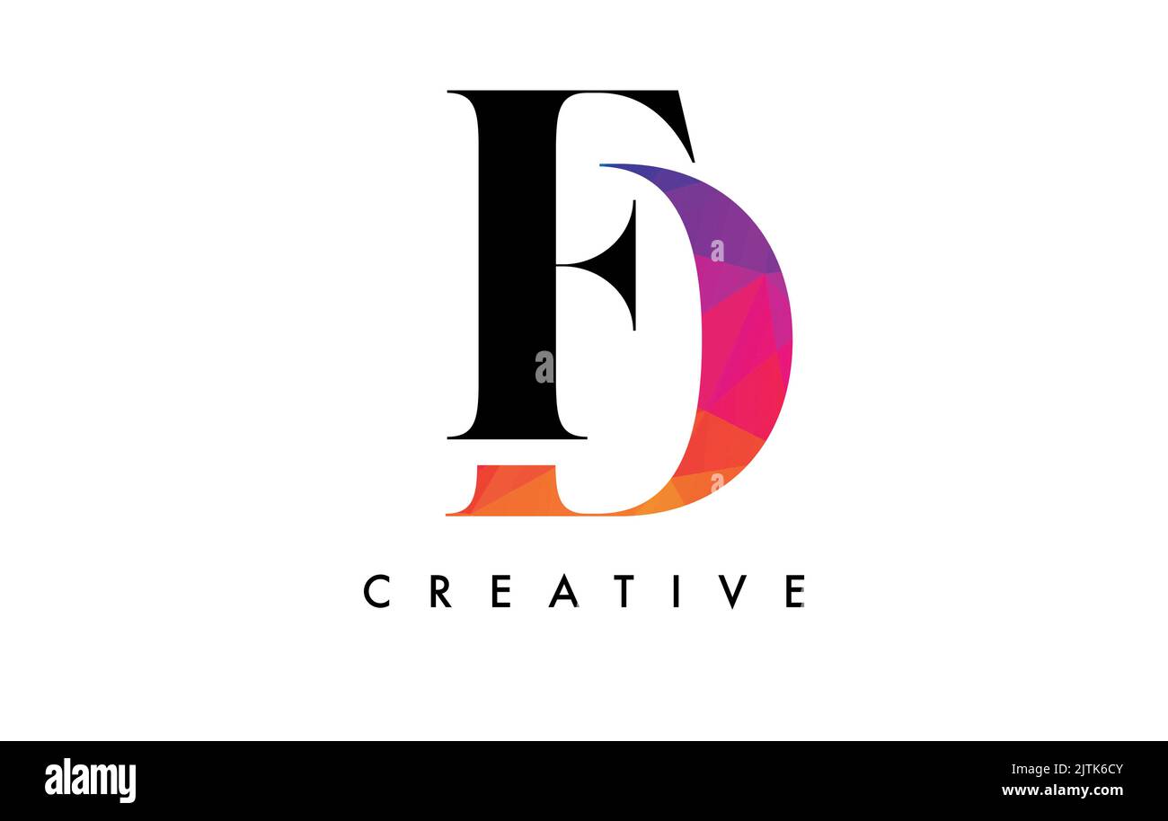 DF Letter Design with Creative Cut and Colorful Rainbow Texture. FD ...