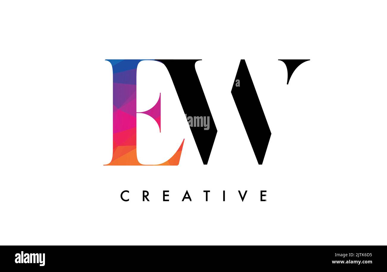 EW Letter Design with Creative Cut and Colorful Rainbow Texture. WE Letter Icon Vector Logo with ...