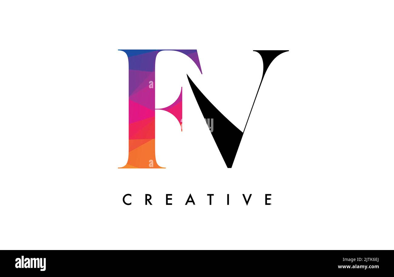 FV Letter Design with Creative Cut and Colorful Rainbow Texture. FV ...