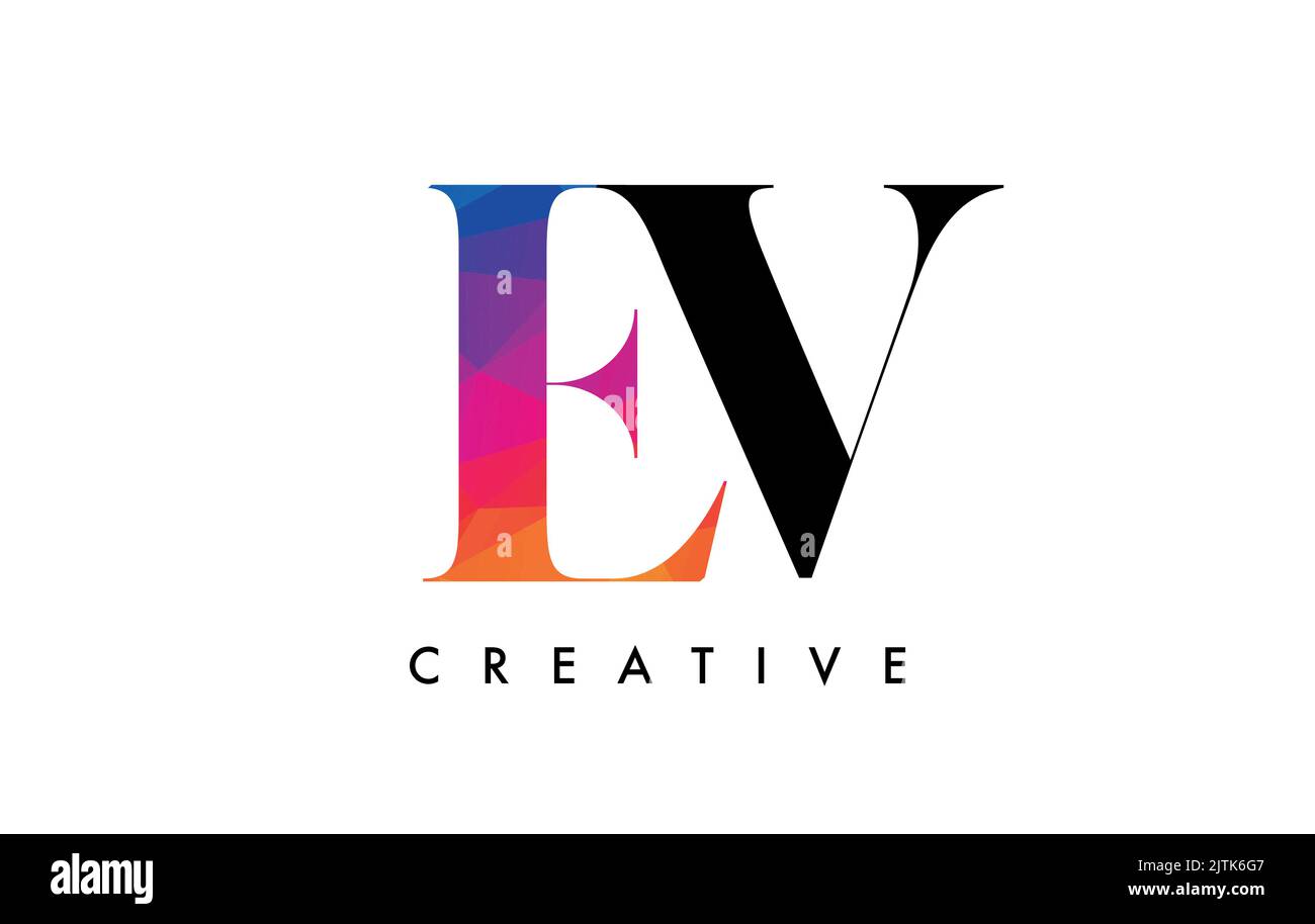 EV Letter Design with Creative Cut and Colorful Rainbow Texture. VE ...