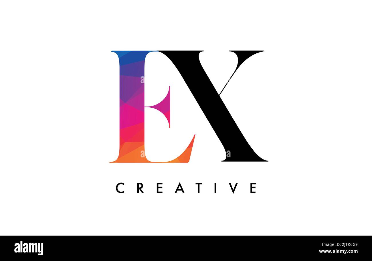 EX Letter Design with Creative Cut and Colorful Rainbow Texture. XE ...