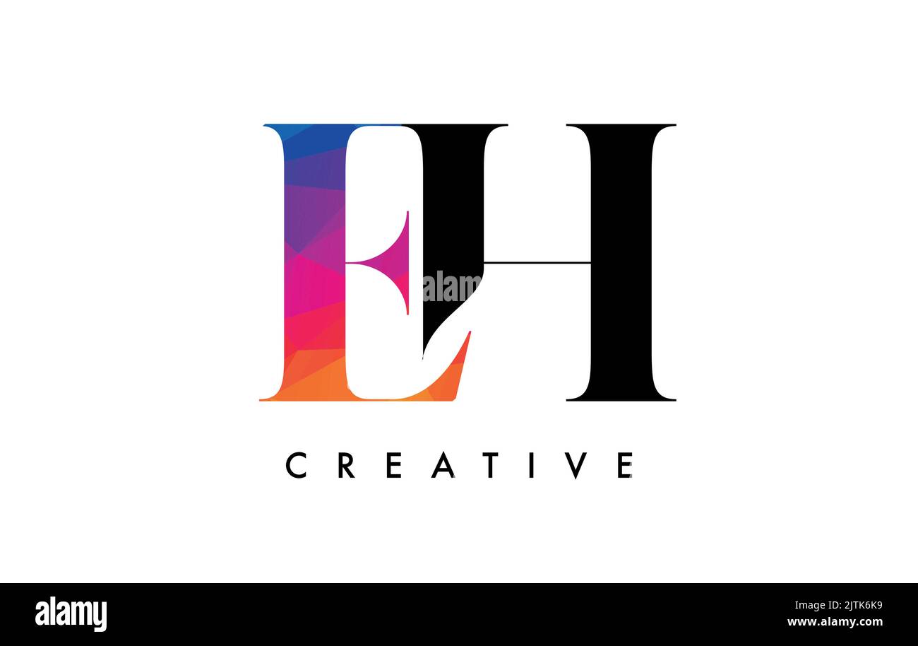 EH Letter Design with Creative Cut and Colorful Rainbow Texture. HE ...