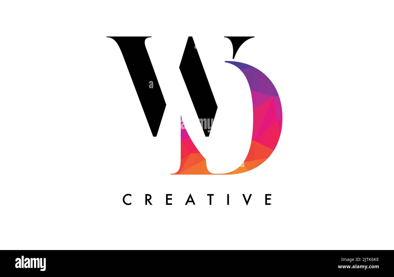 WD Letter Design with Creative Cut and Colorful Rainbow Texture. DW Letter Icon Vector Logo with ...