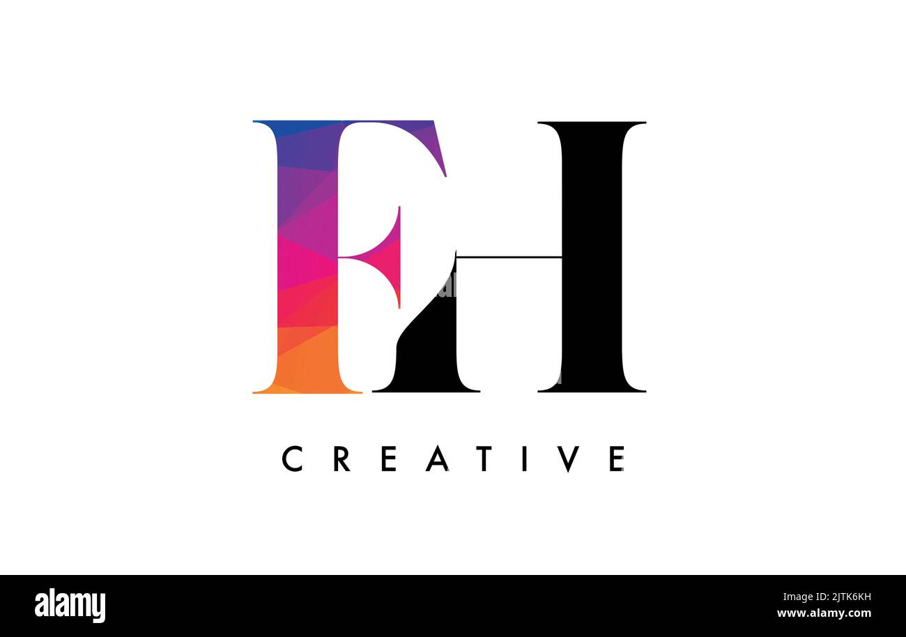 FH Letter Design with Creative Cut and Colorful Rainbow Texture. FH ...