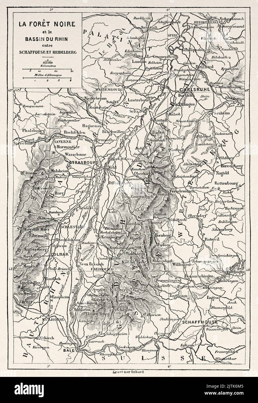 Old map. The Black Forest and the Rhine Basin in Schaffhausen and ...
