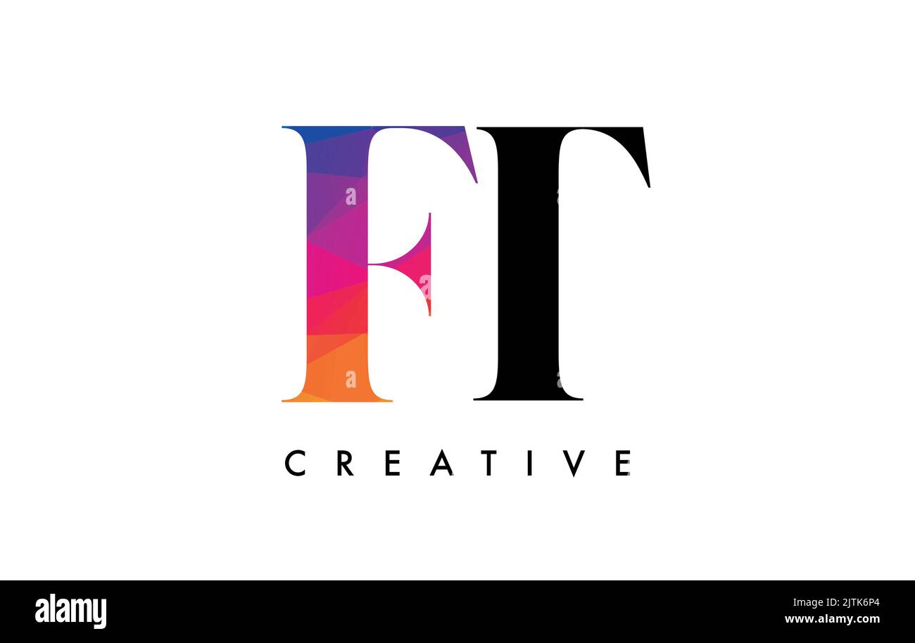 FT Letter Design with Creative Cut and Colorful Rainbow Texture. FT ...