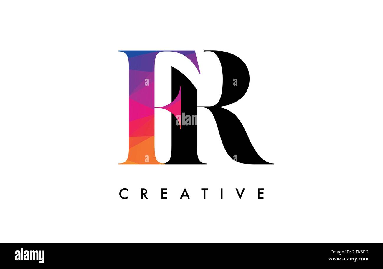 FR Letter Design with Creative Cut and Colorful Rainbow Texture. FR ...