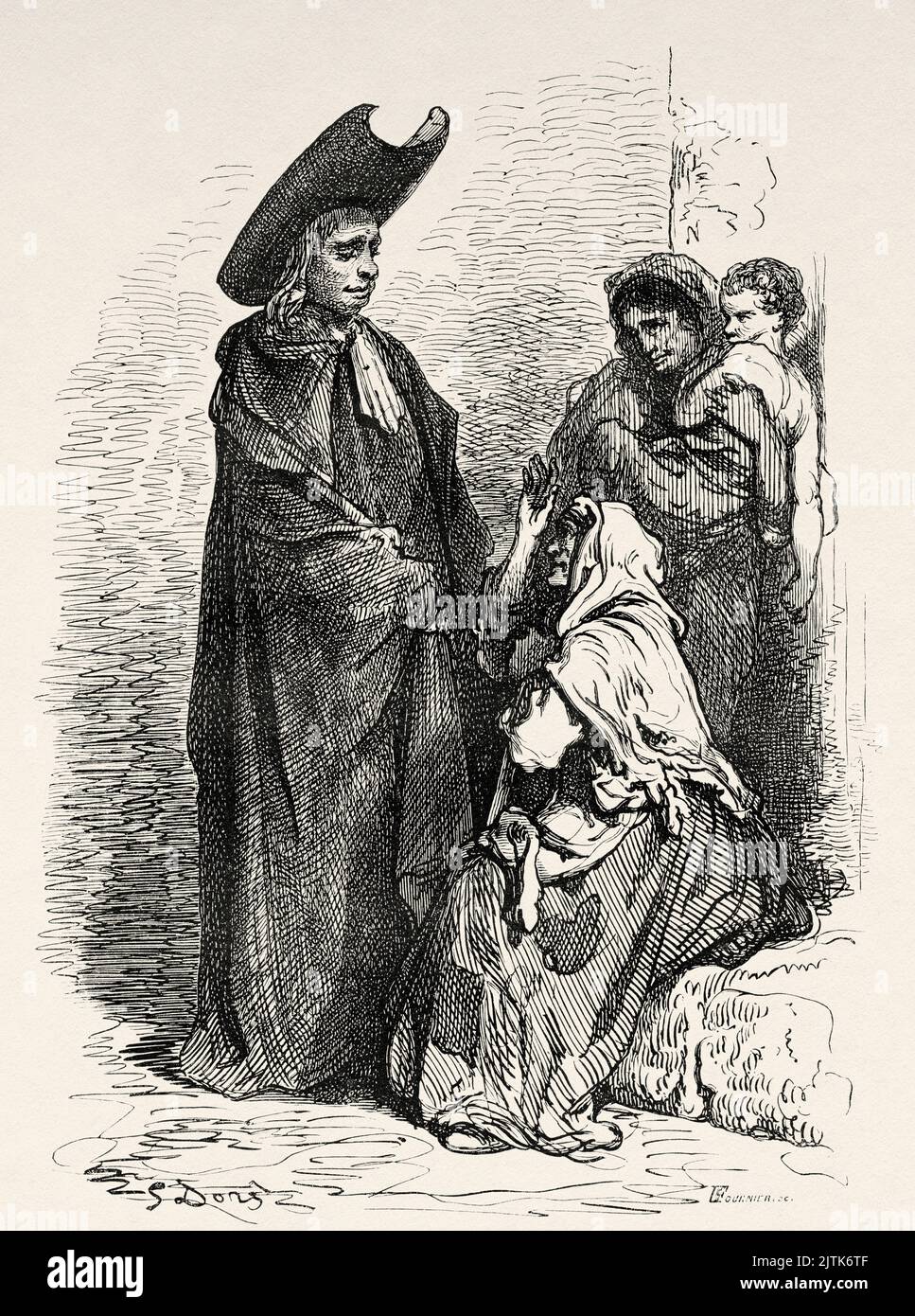 Priest and parish women in La Carolina, Jaen province. Andalusia, Spain ...