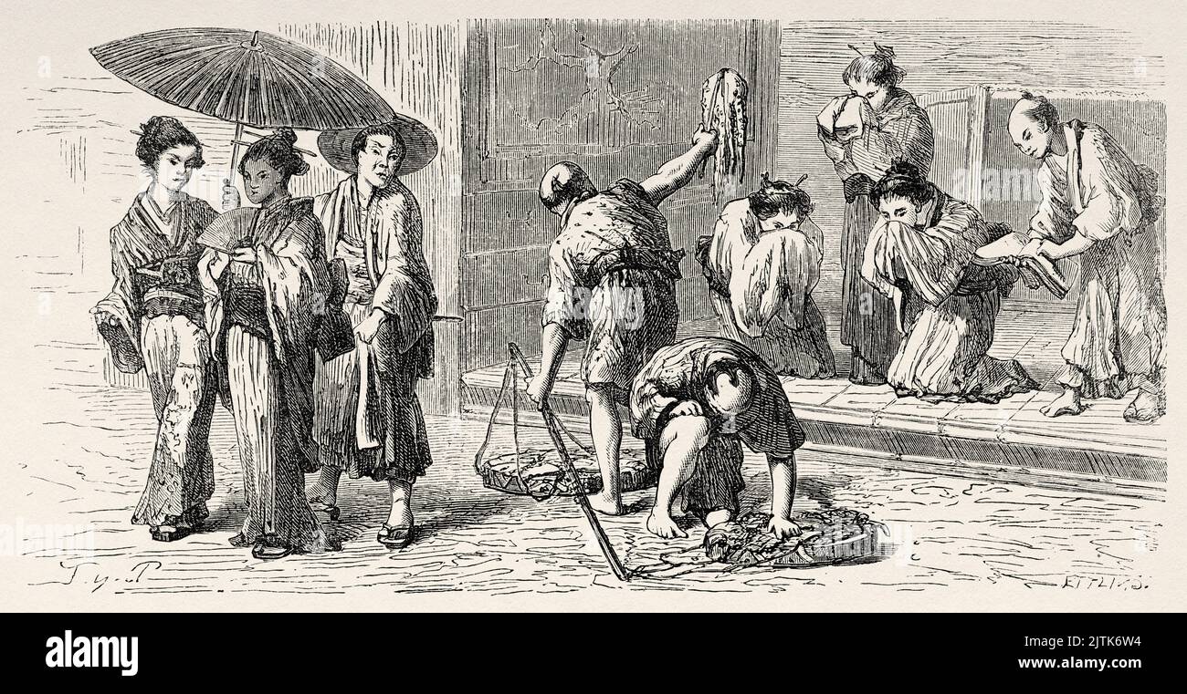 Octopus merchant, Tokyo. Japan, Asia. Journey to Japan by Aime Humbert 1863-1864 from Le Tour du ...