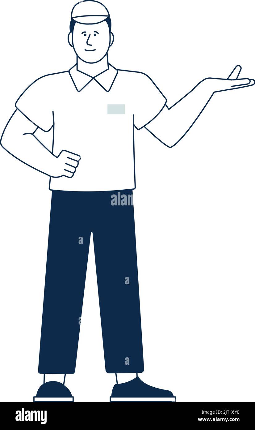 Standing worker with holding hand. Showing person template Stock Vector ...