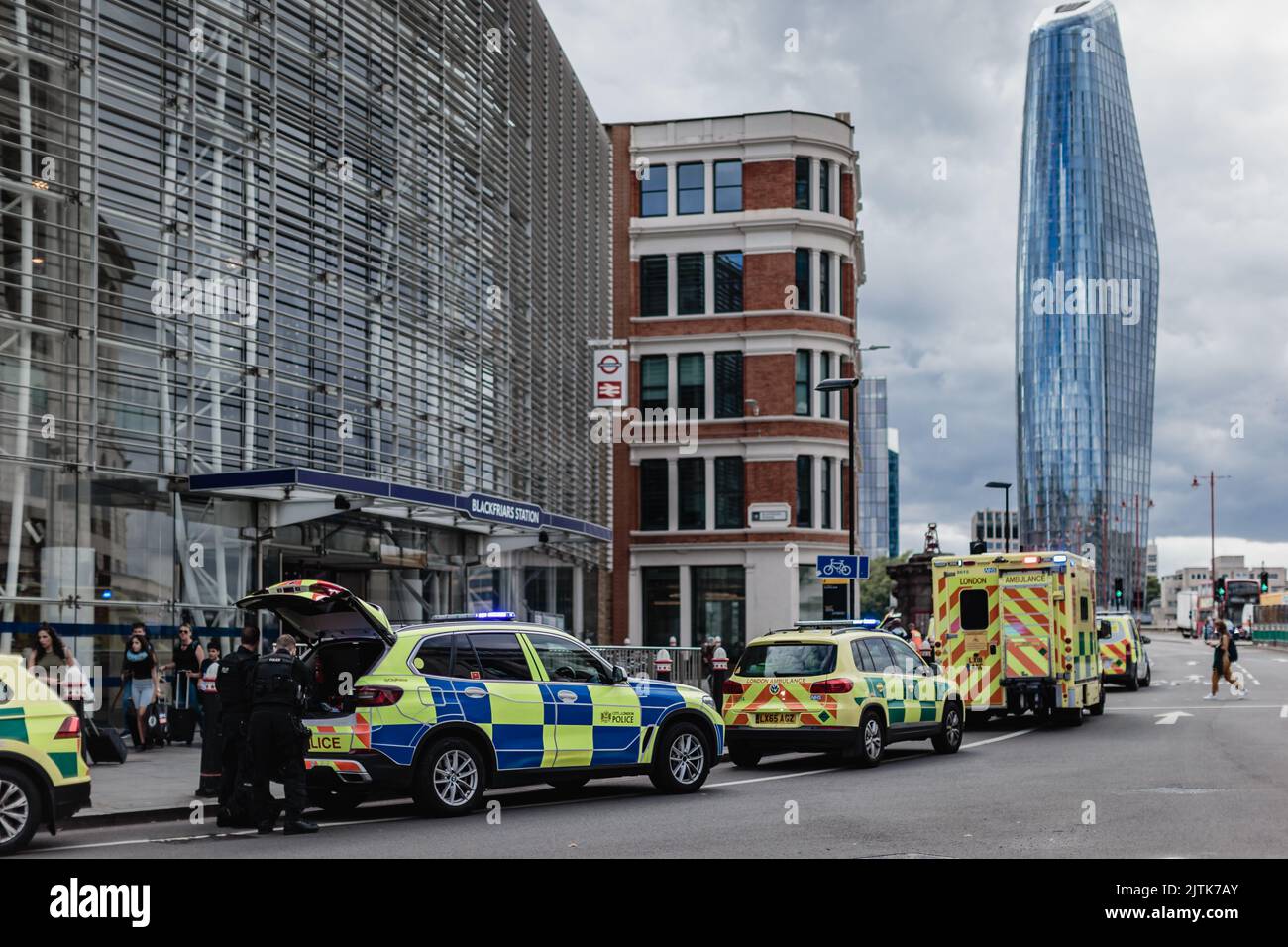 Police and several emergency services vehicles outside Blackfriars ...