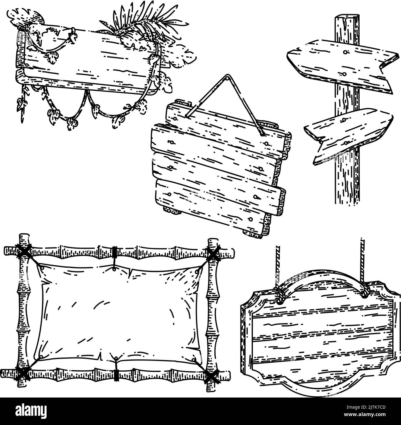 wooden signboard set sketch hand drawn vector Stock Vector Image & Art ...