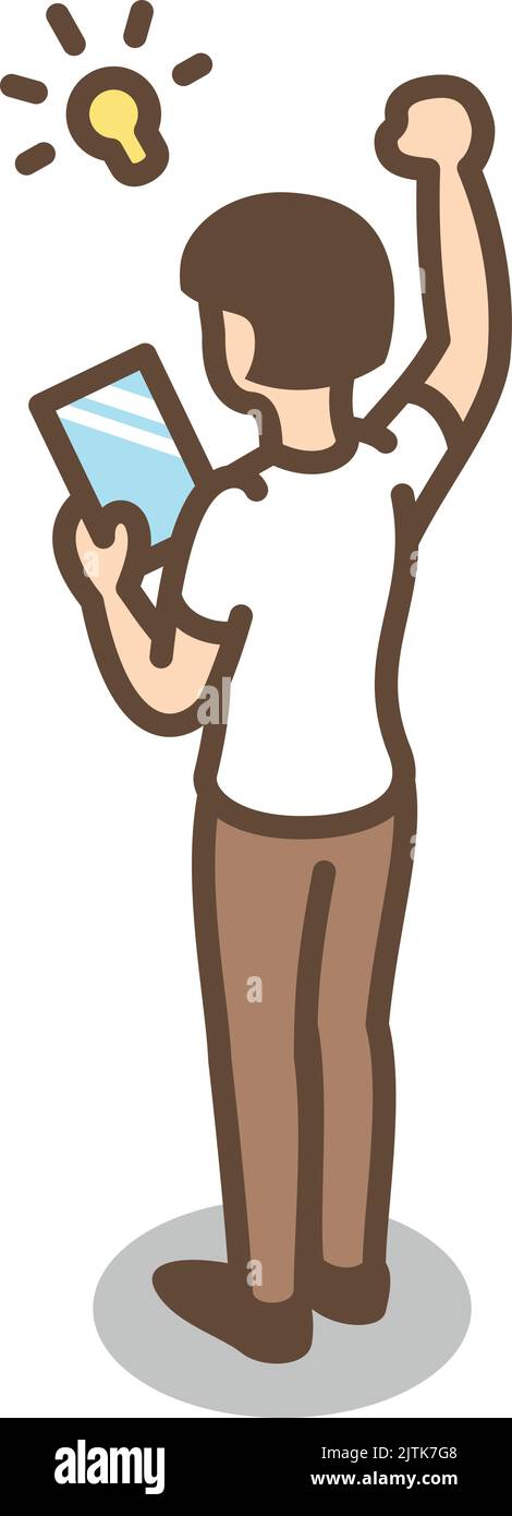 Isometric woman excited about work idea. Happy working person Stock ...