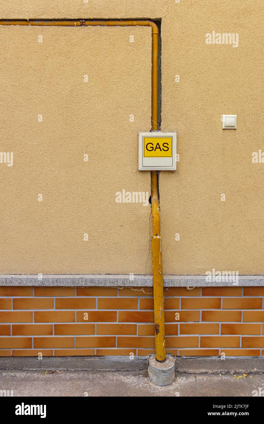 Built in Wall Yellow Pipe for Natural Gas House Supply Stock Photo - Alamy