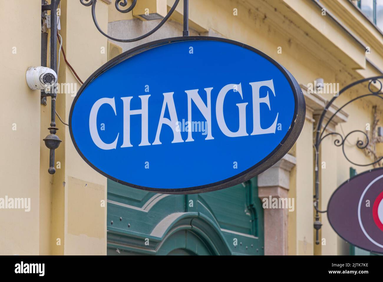 Exchange Office Money Change Blue Oval Sign Stock Photo - Alamy