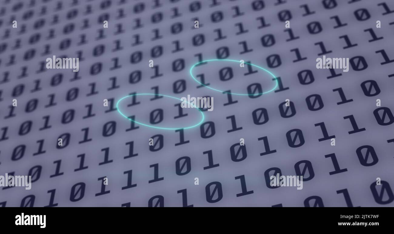 Image of neon circles over digital screen with binary code Stock Photo - Alamy