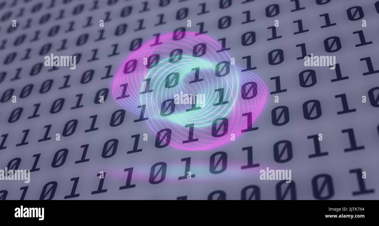 Image of neon circles over digital screen with binary code Stock Photo ...
