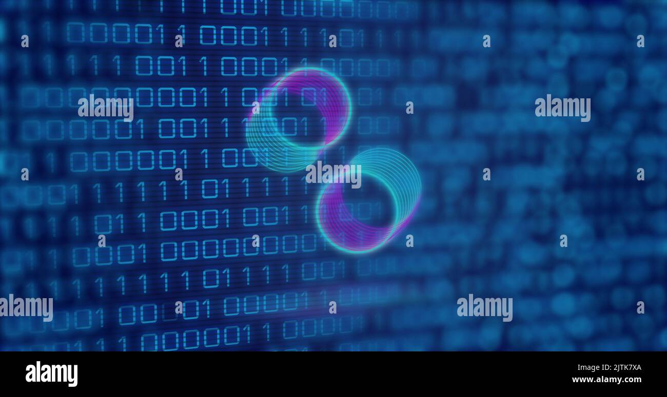Image of neon circles over digital screen with binary code Stock Photo - Alamy