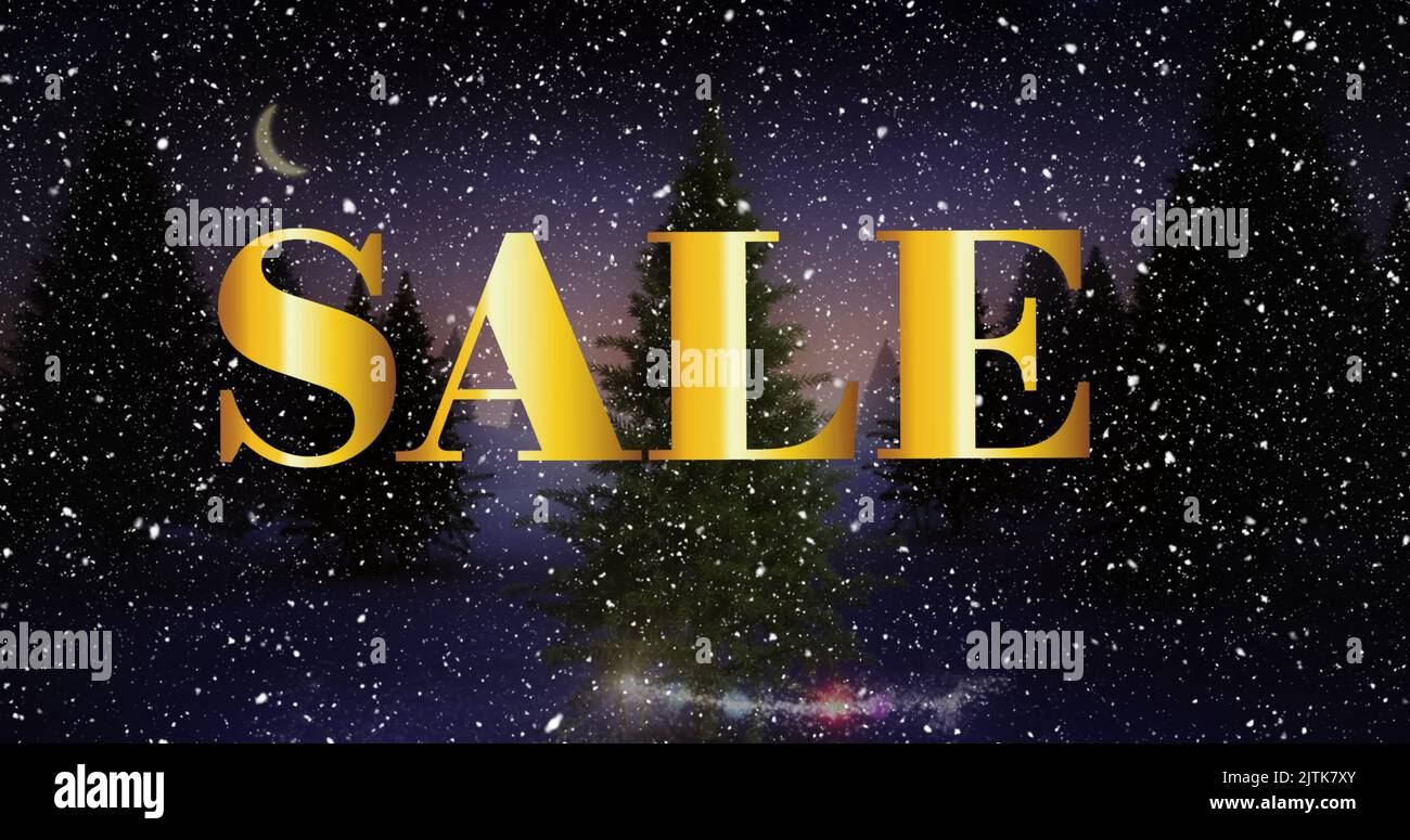 Image of snow falling over silver christmas neon lights Stock Photo - Alamy