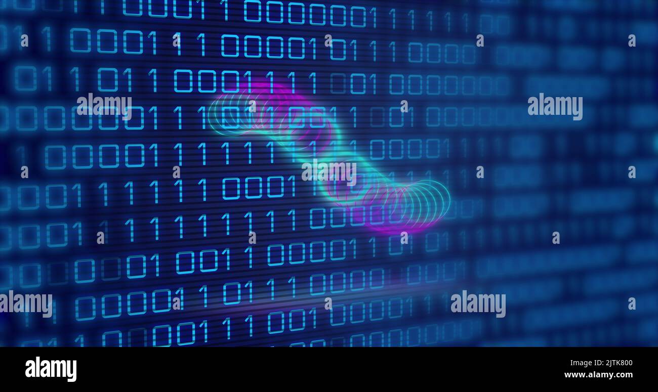 Image of circles over binary code on navy background Stock Photo - Alamy