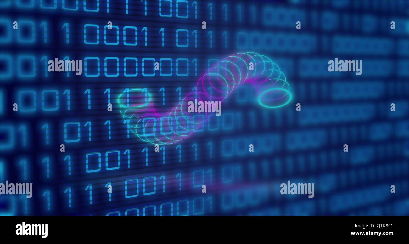 Image of circles over binary code on navy background Stock Photo - Alamy