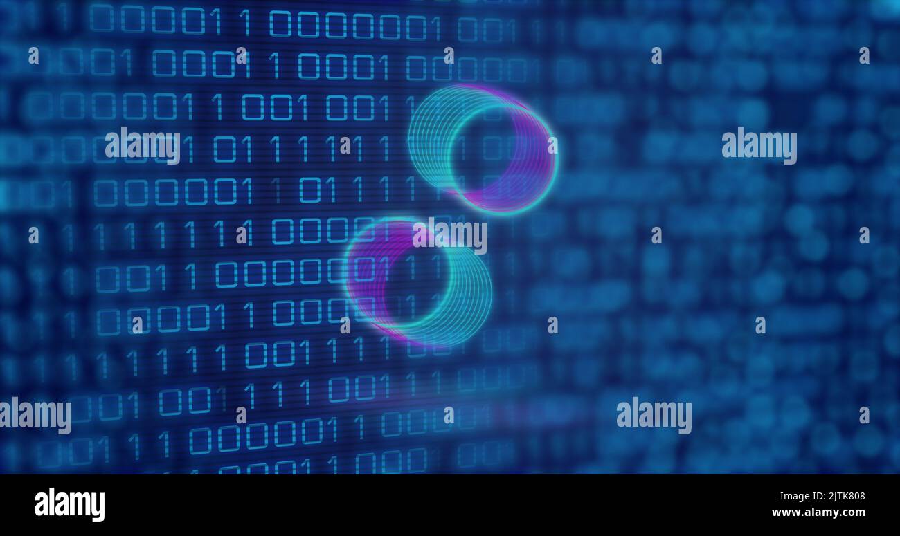 Image of neon circles over digital screen with binary code Stock Photo ...