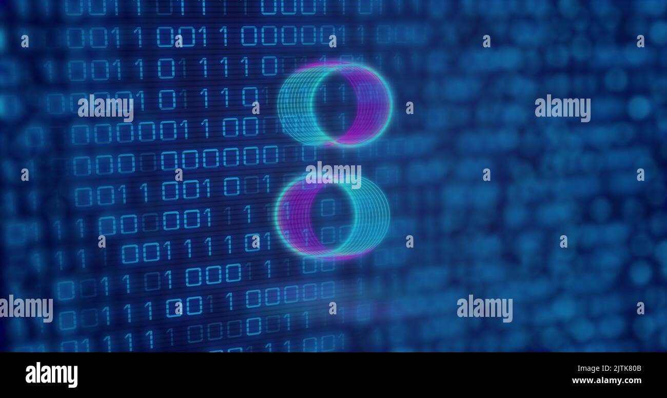 Image of neon circles over digital screen with binary code Stock Photo ...
