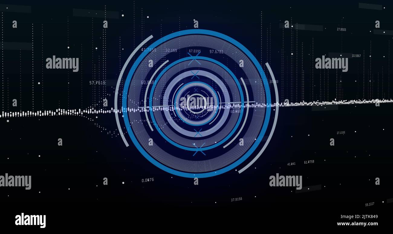 Image of neon round scanner over data processing against black ... Image of neon round scanner over data processing against black ...
