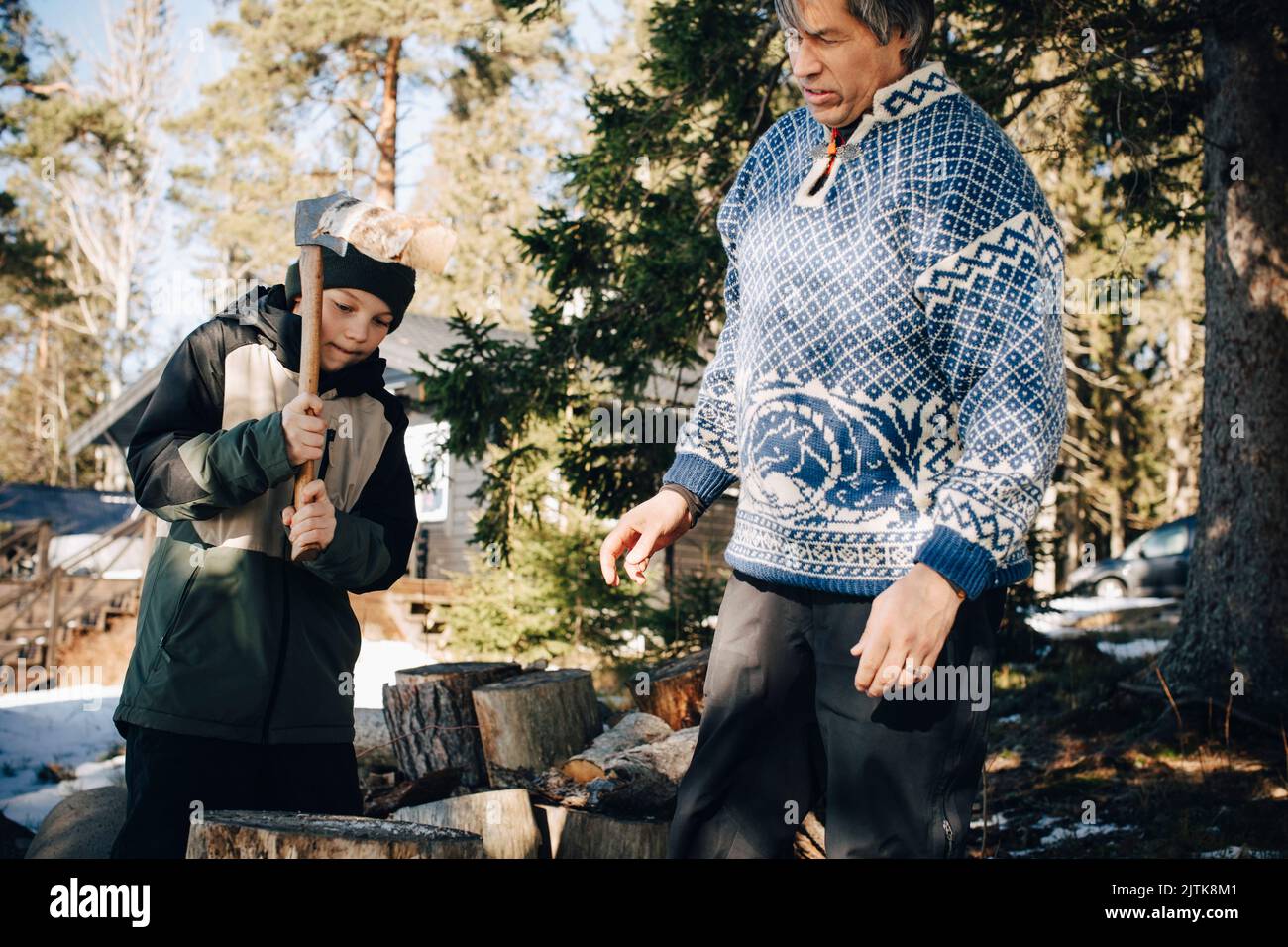 Two men cutting tree in forest hi-res stock photography and images - Alamy