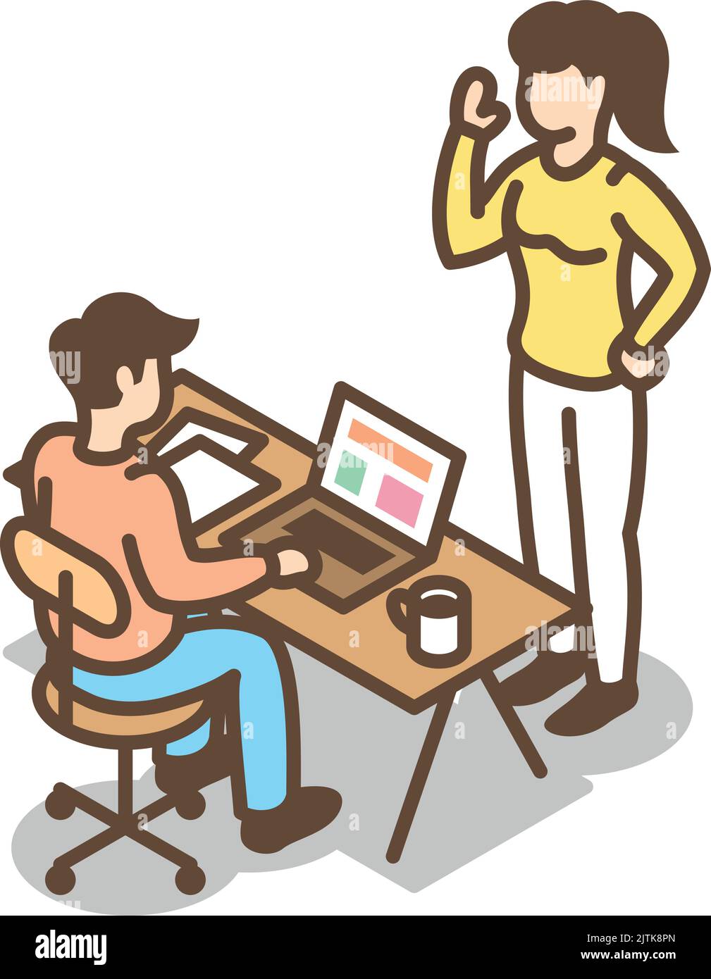 Woman and man discuss work problem. Isometric teamwork icon Stock ...