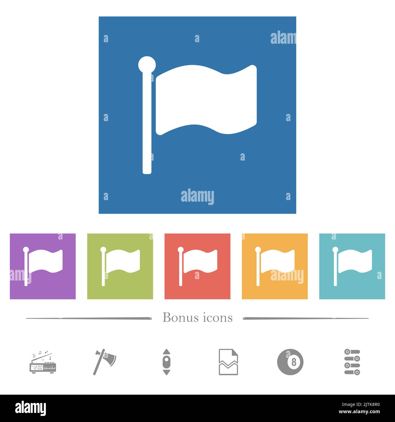 Single flag solid flat white icons in square backgrounds. 6 bonus icons ...