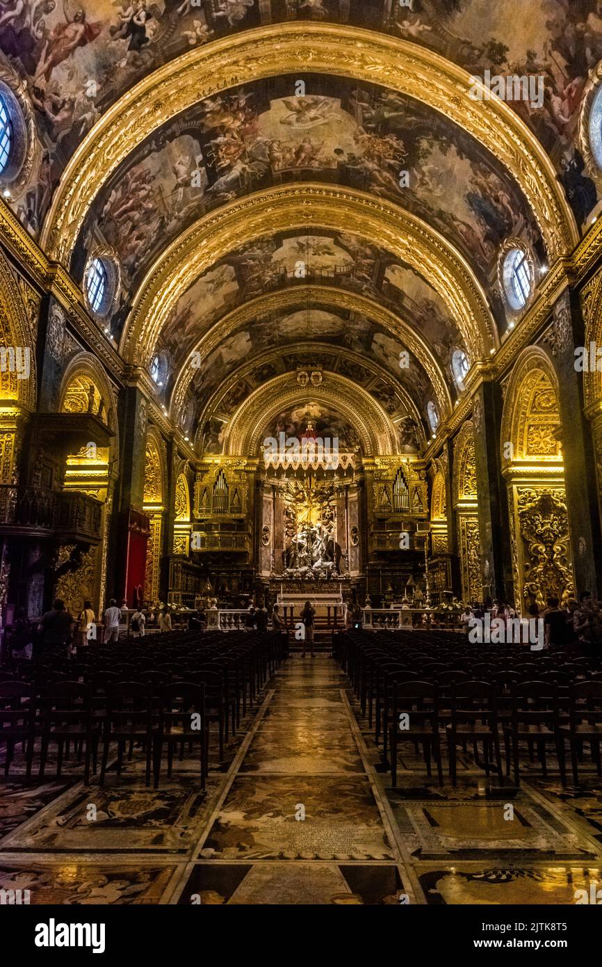 Valletta, Malta, 22 May 2022: Golden interior of St John's Co-Cathedral ...