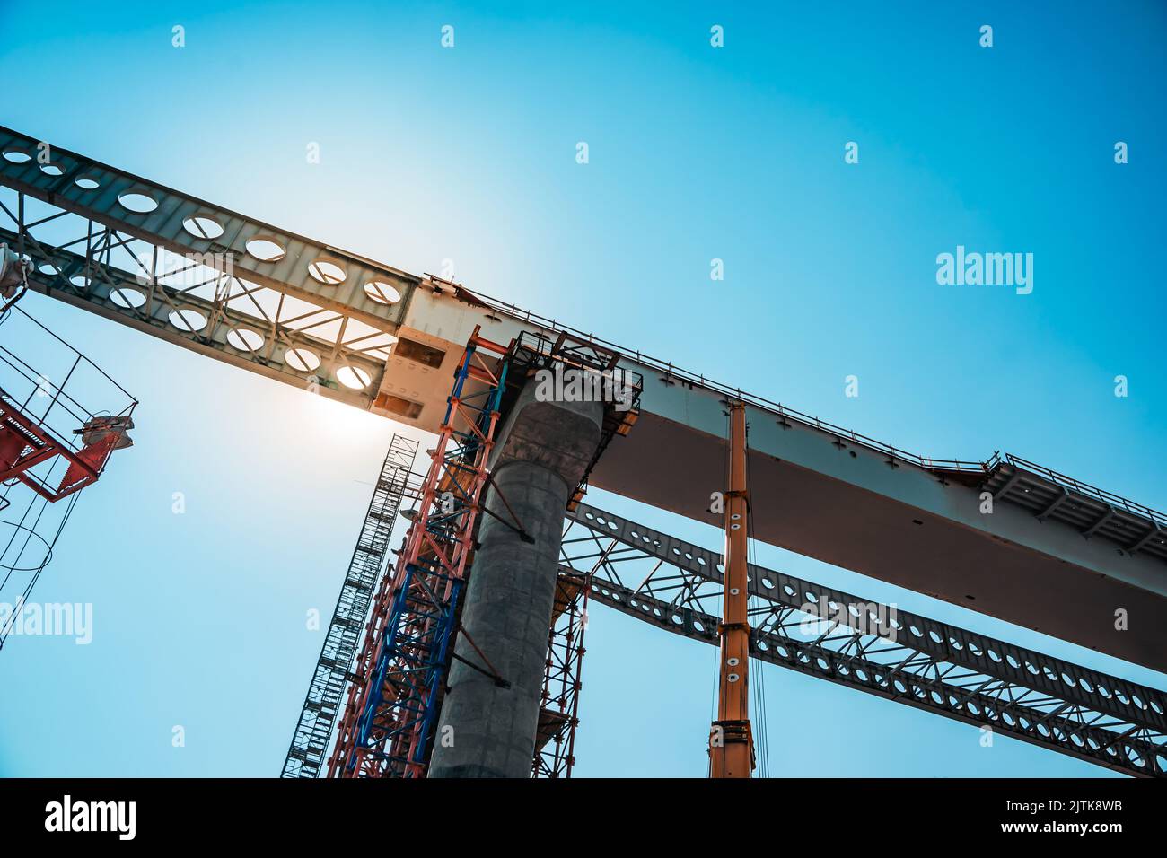 Construction of a bridge over the Volga River. The bridge is part of ...