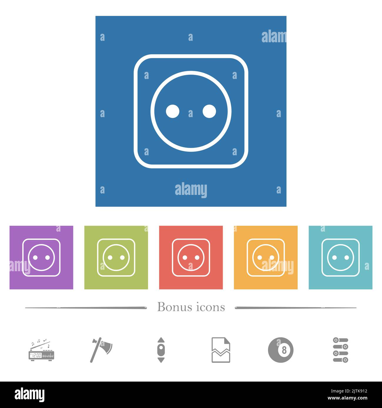 Electrical socket with one outlet outline flat white icons in square ...