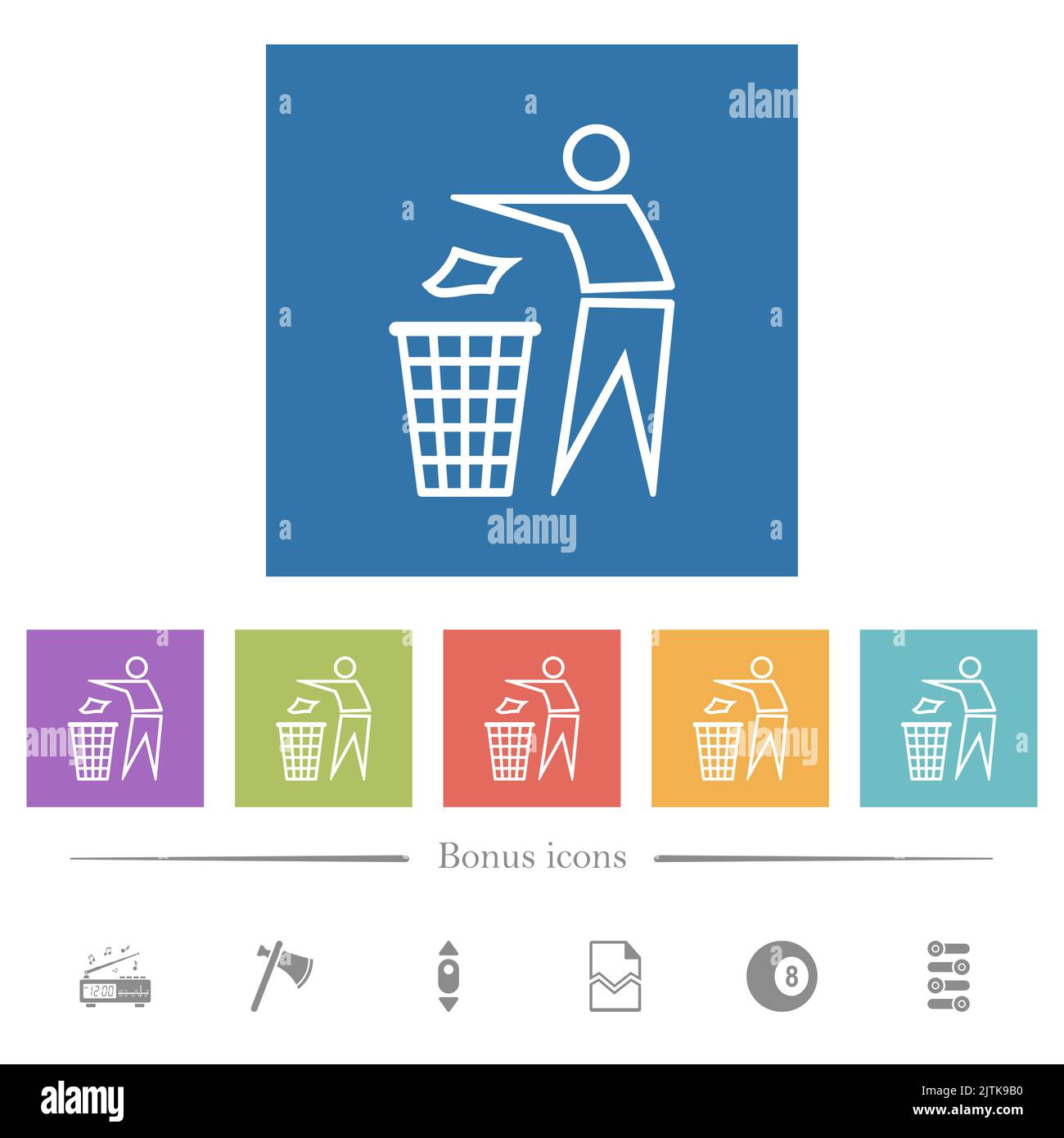 Tidy man outline flat white icons in square backgrounds. 6 bonus icons ...