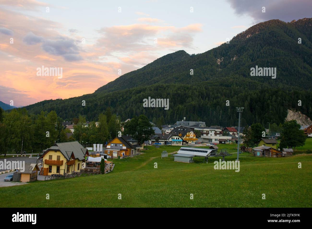 The mountain town of Kranjska Gora in the Upper Carniola region of ...