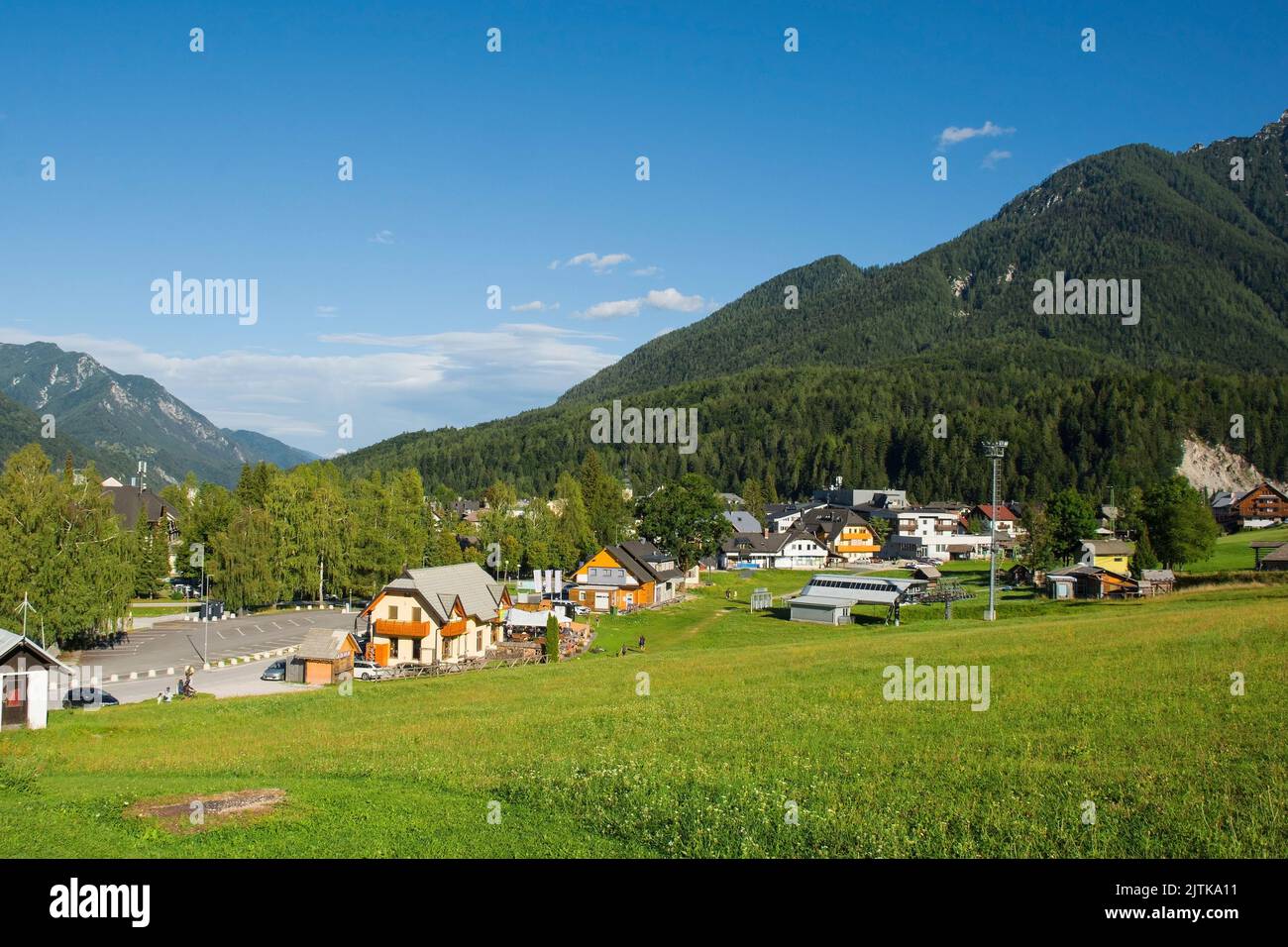 The mountain town of Kranjska Gora in the Upper Carniola region of ...