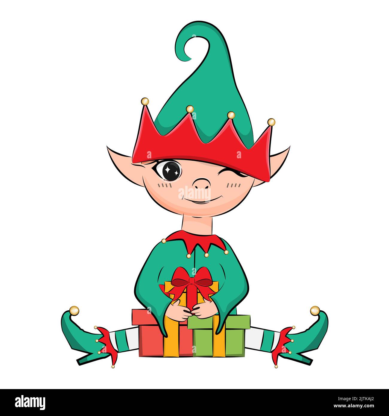 Cute little Santa helpers. Christmas elf. Vector illustration Stock ...