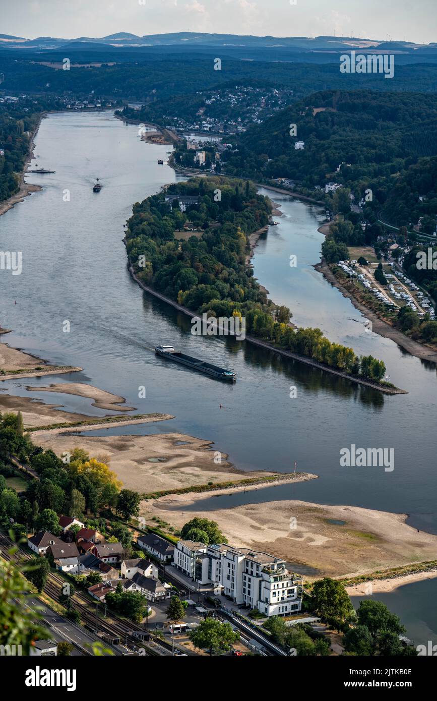 The Rhine at extremely low water, near Bad Honnef, below the ...