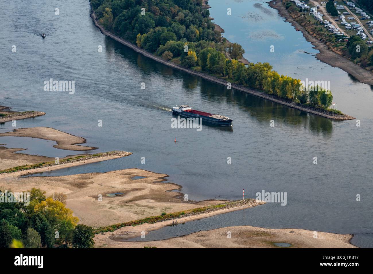 The Rhine at extremely low water, near Bad Honnef, below the ...
