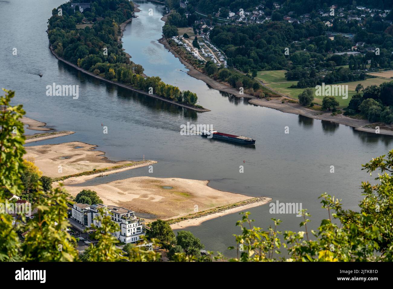 The Rhine at extremely low water, near Bad Honnef, below the ...
