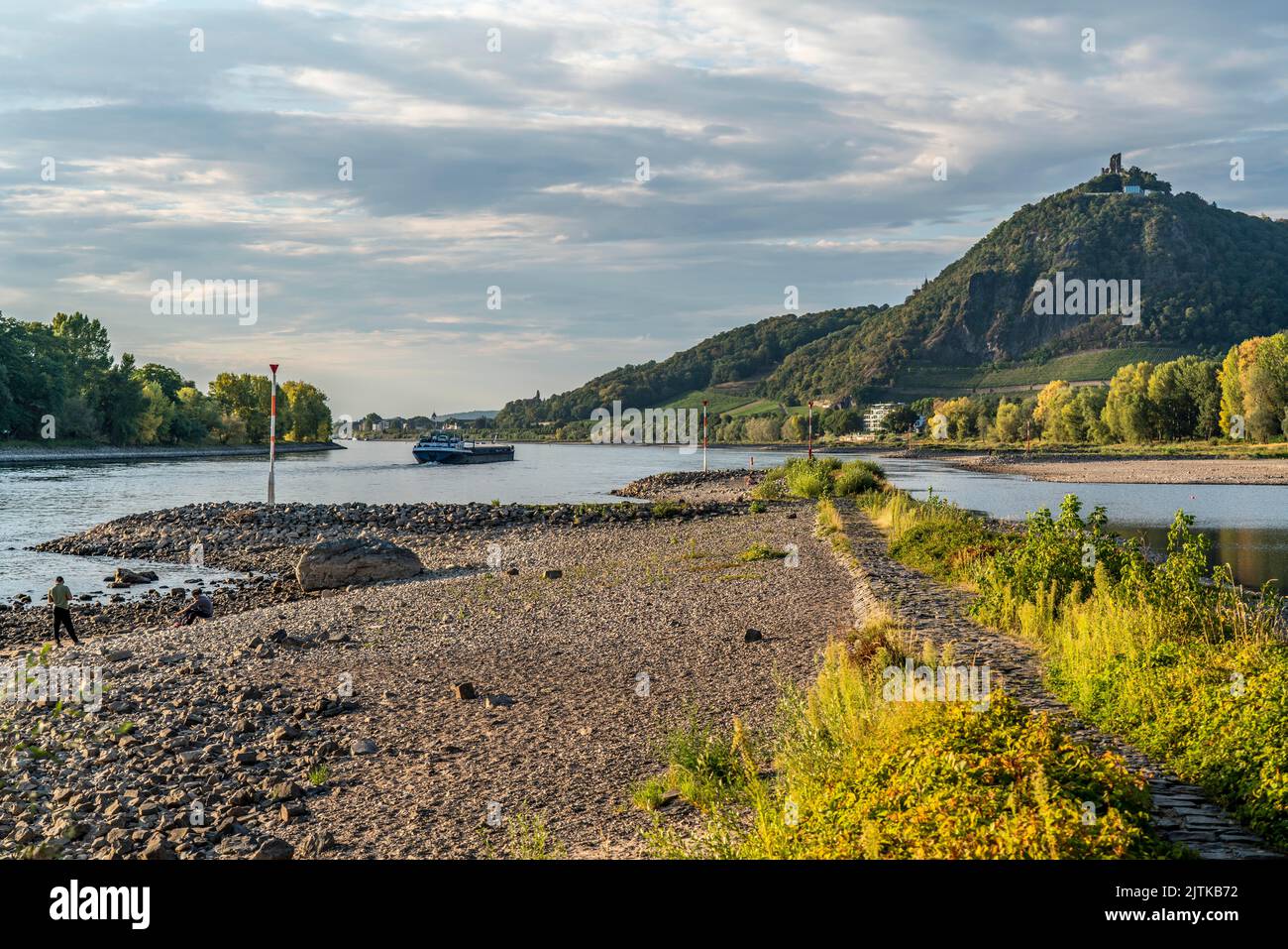 The Rhine at extreme low water, near Bad Honnef Rhöndorf, below the ...