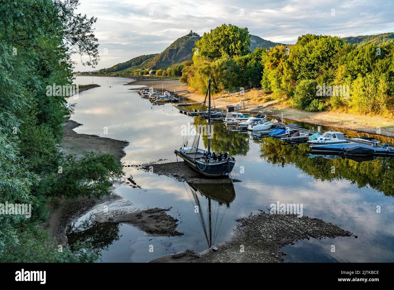 The Rhine at extreme low water, near Bad Honnef Rhöndorf, below the ...