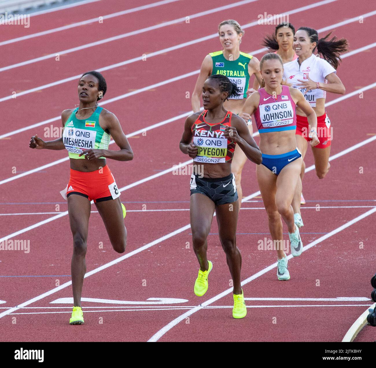 Hirut Meshesha and Faith Kipyegon competing in the women’s 1500m semi ...