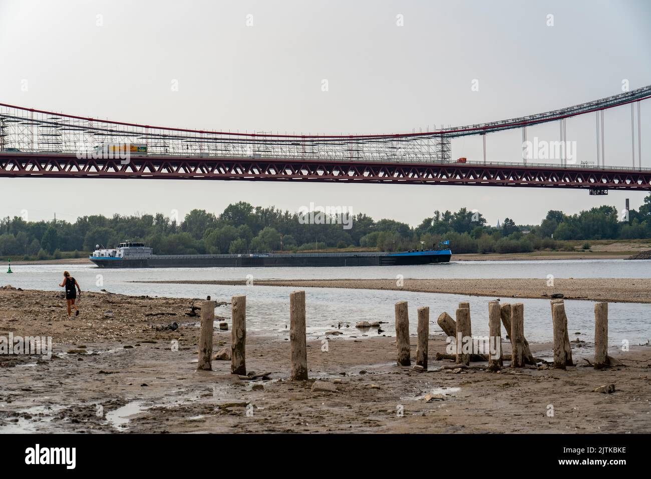 Rhine at Emmerich, extremely low water, Rhine level at 0 cm, tendency ...