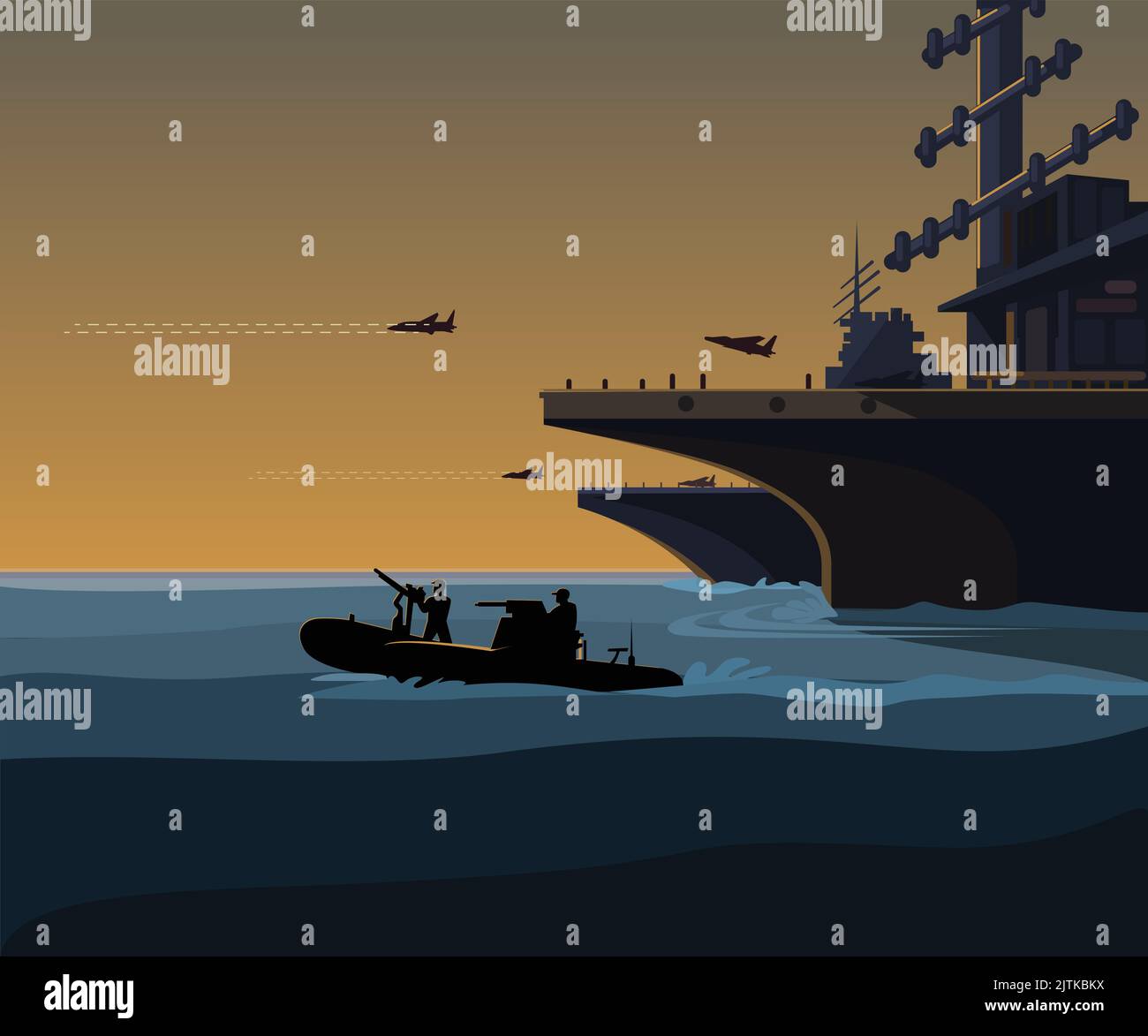 A vector illustration of a military warship, war transport Stock Vector ...